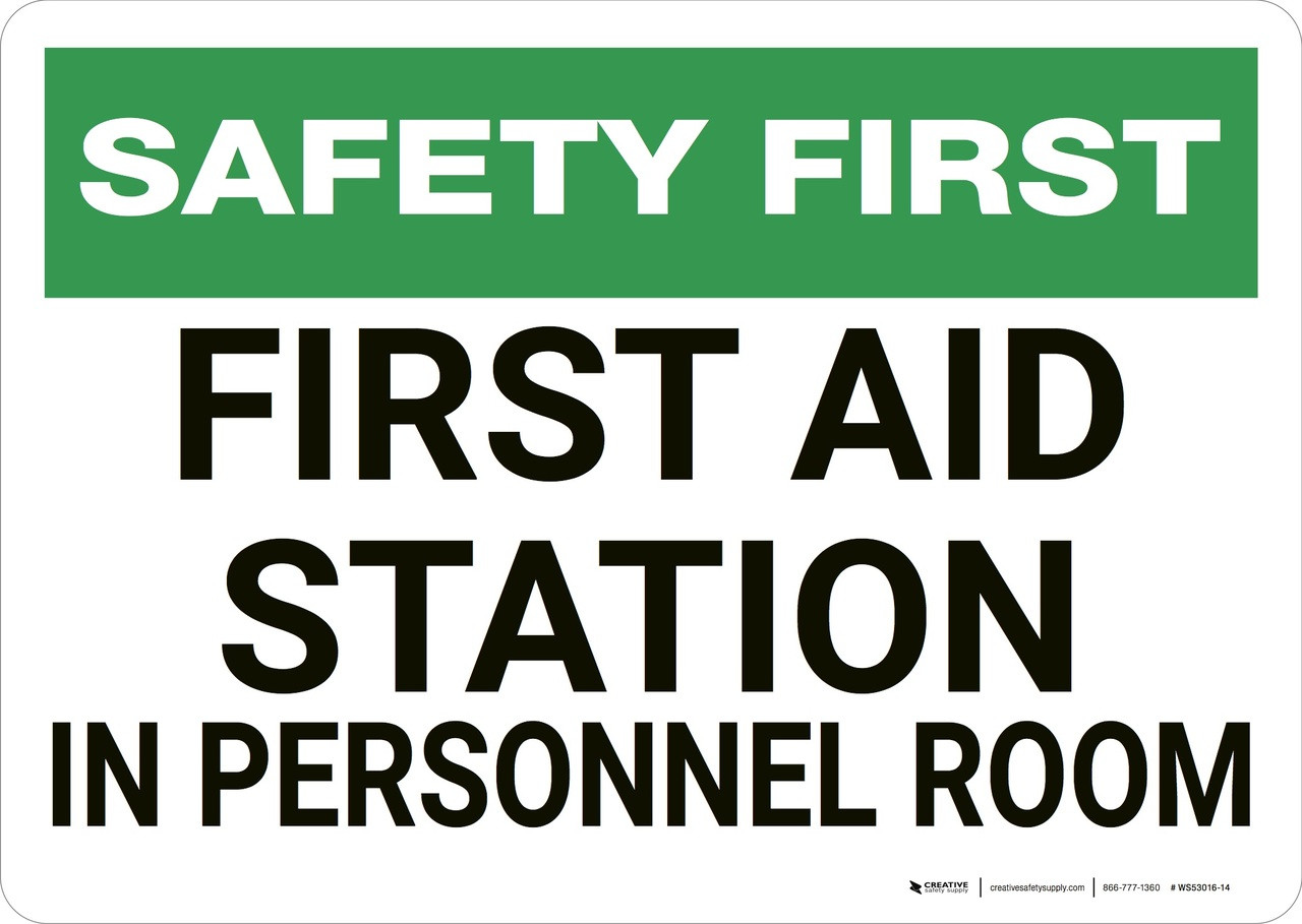 Safety First: First Aid Station in Personnel Room - Wall Sign ...