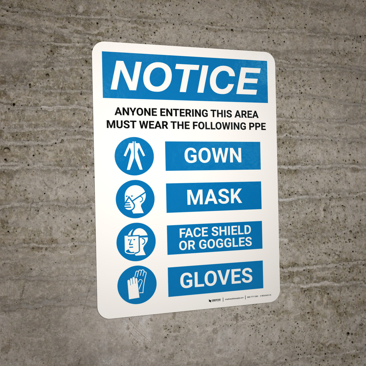 Notice: Anyone Entering This Area Must Wear the Following PPE Wall Sign