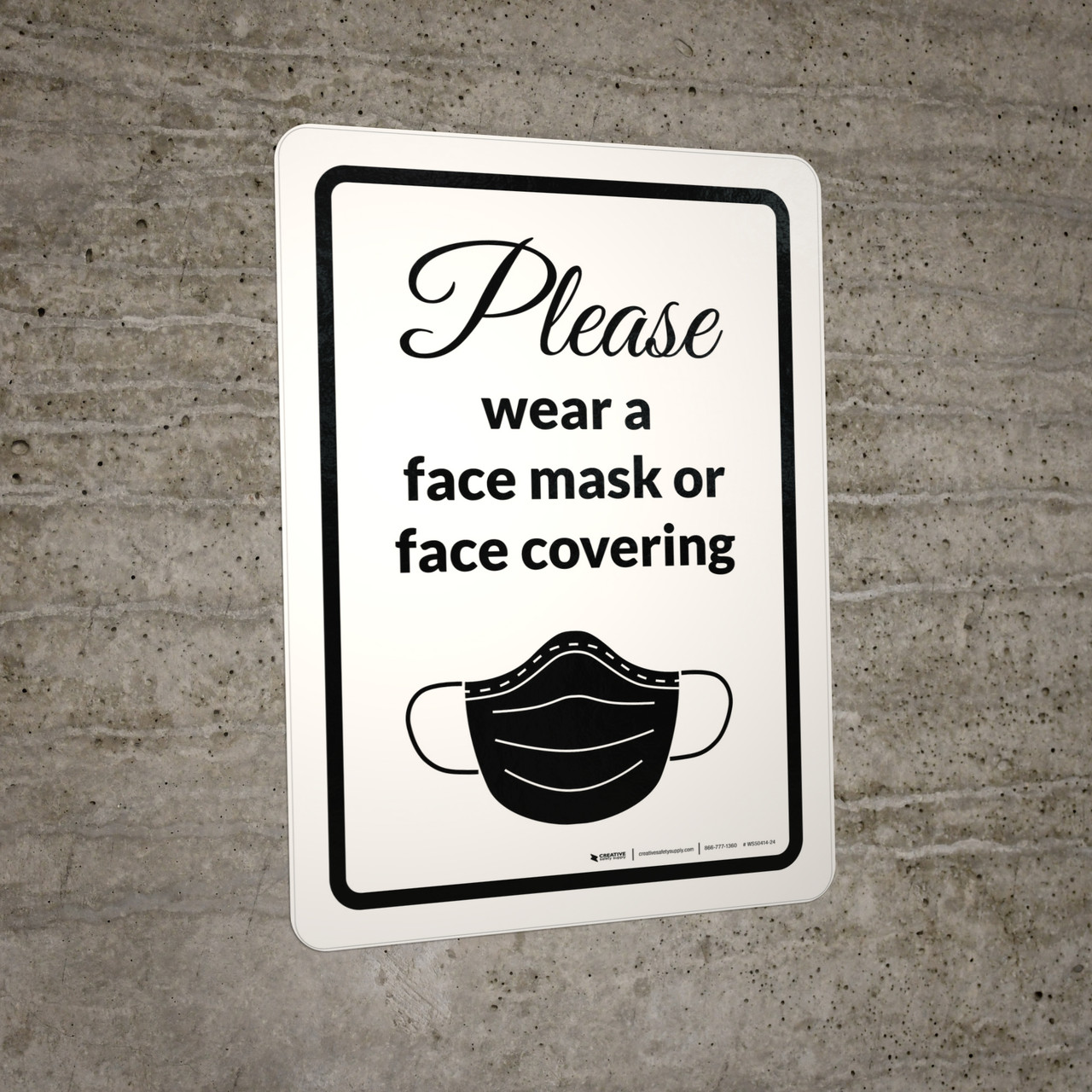 Please: Wear a Mask or Face Covering Black Wall Sign