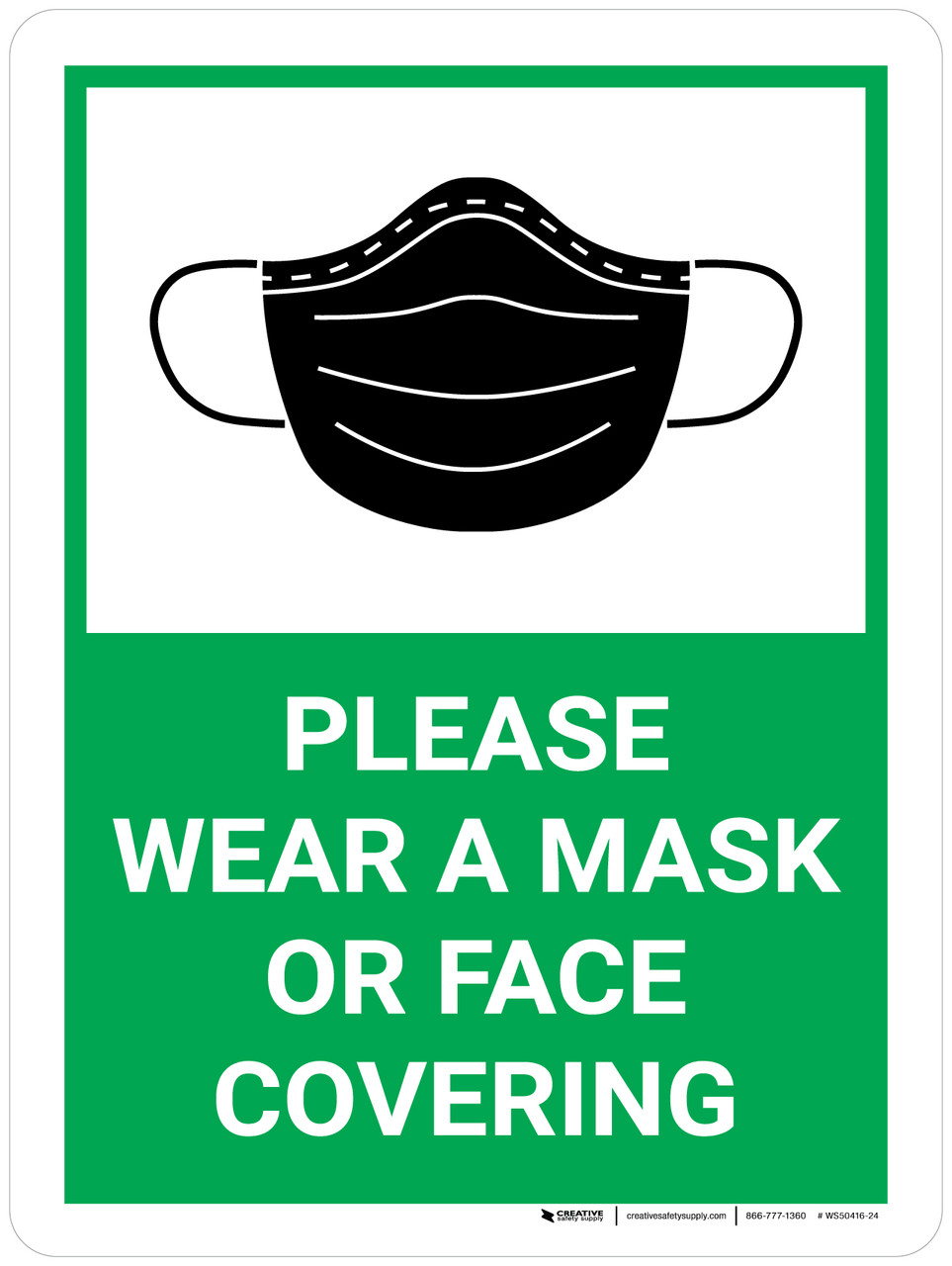 Please Wear a Mask or Face Covering Green Wall Sign