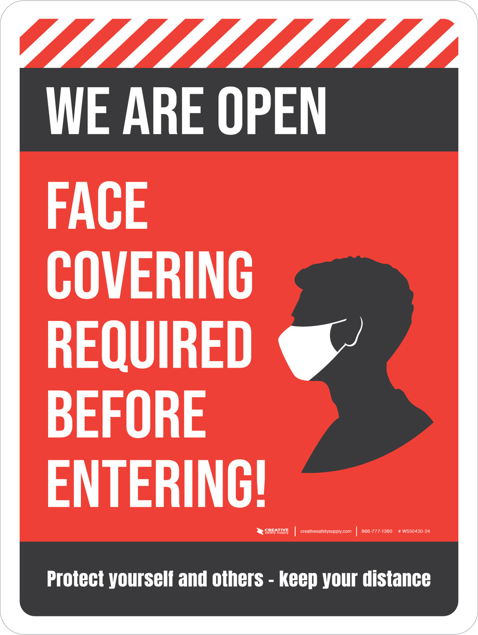 We Are Open: Face Covering Required Before Entering! (Red) Wall Sign ...
