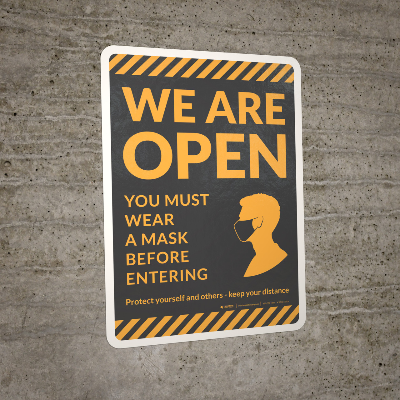 We Are Open: You Must Wear A Mask Before Entering (Black/Orange) Wall Sign