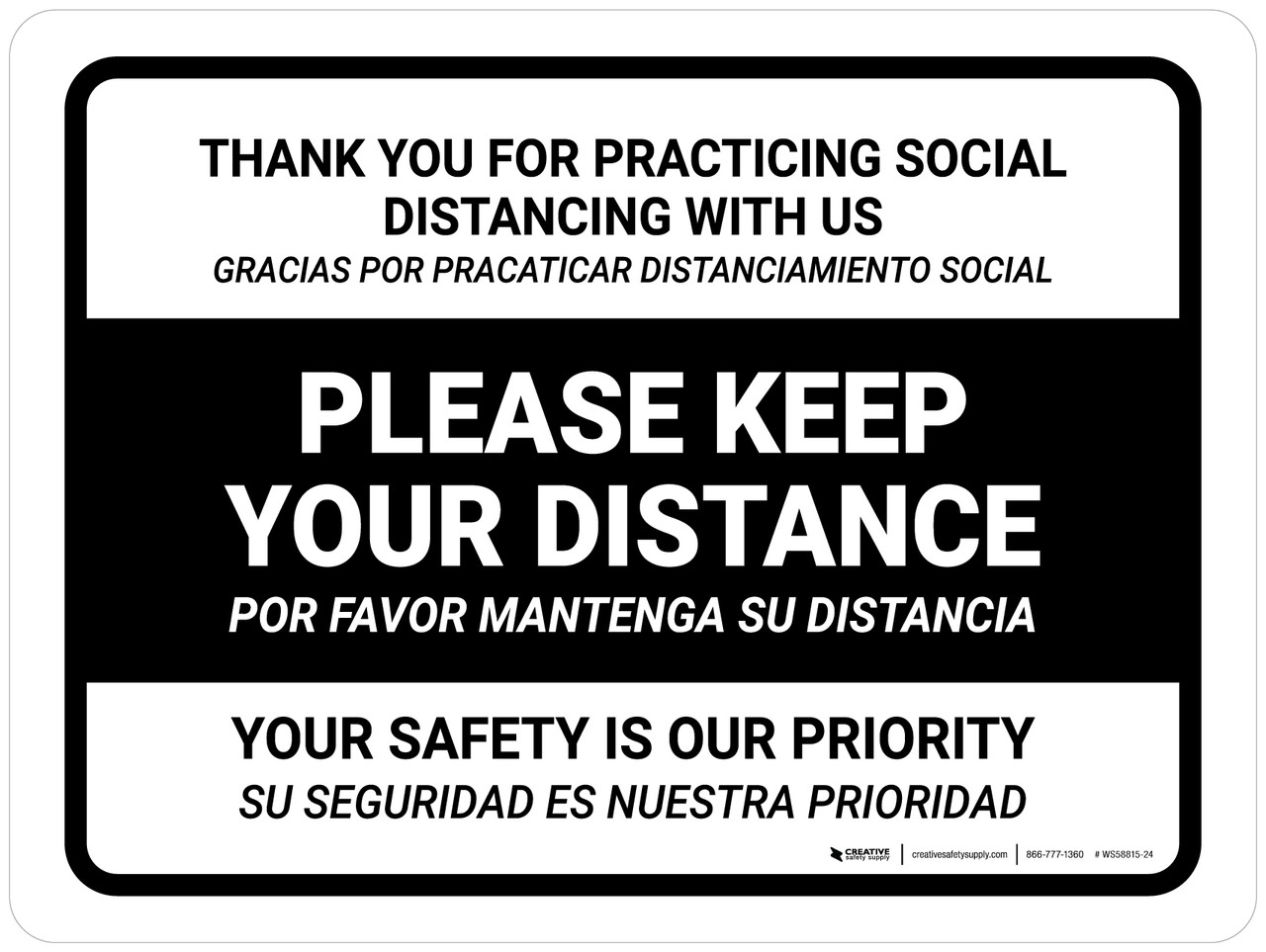 Thank You For Practicing Social Distancing With Us White Bilingual ...