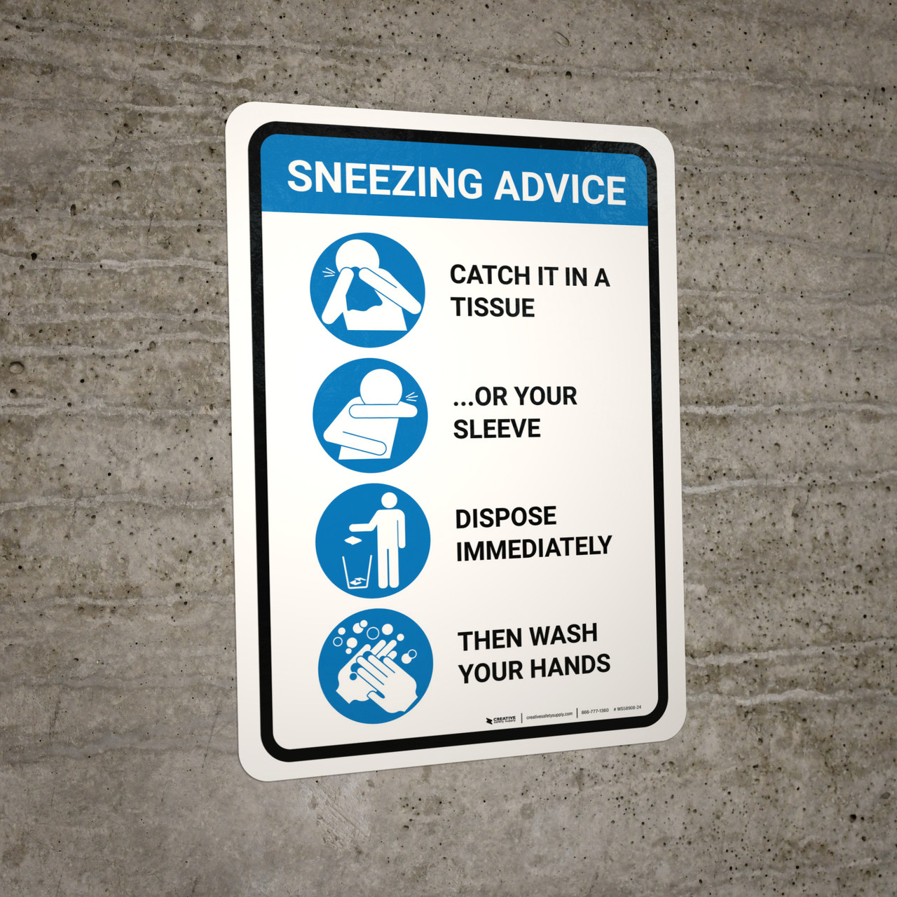 Sneezing Advice - Use Tissue or Sneeze/Dispose/Wash Hands Portrait ...