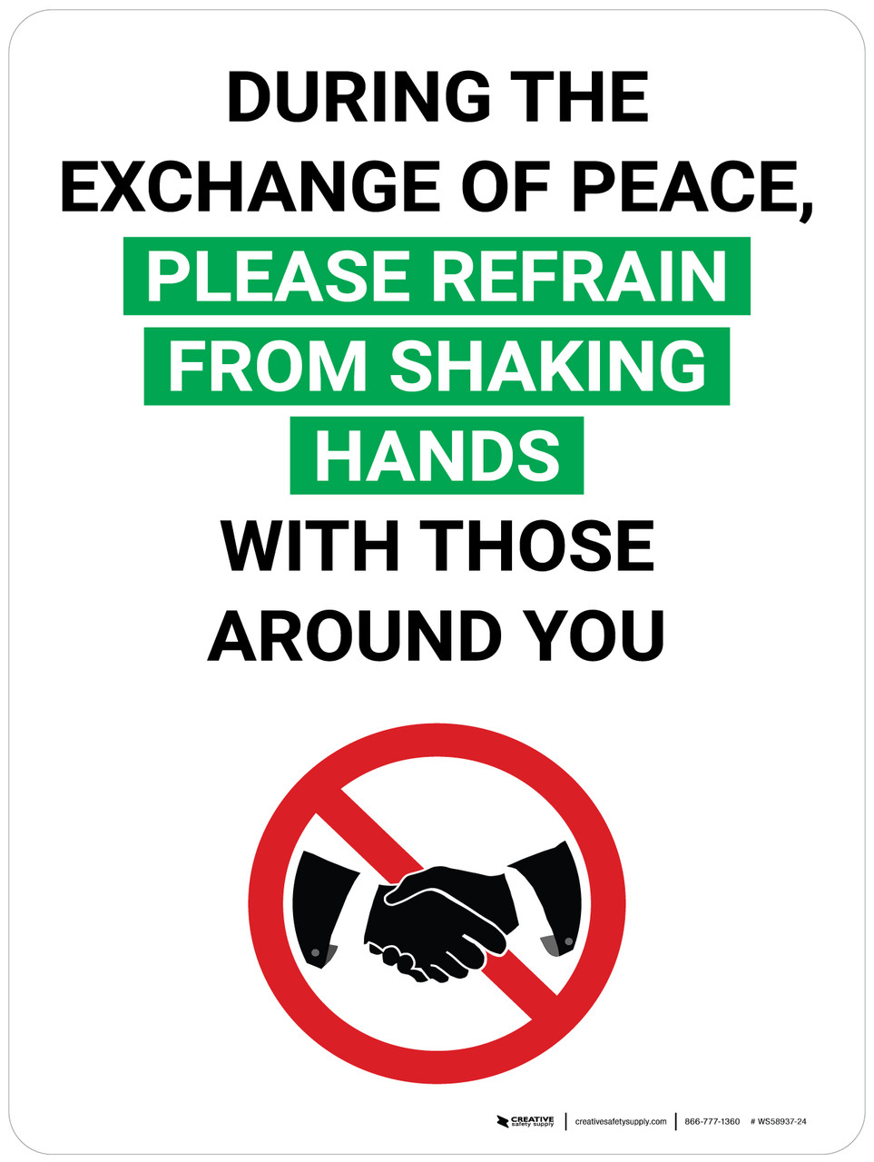 During the Exchange of Peace Please Refrain From Shaking Hands with ...