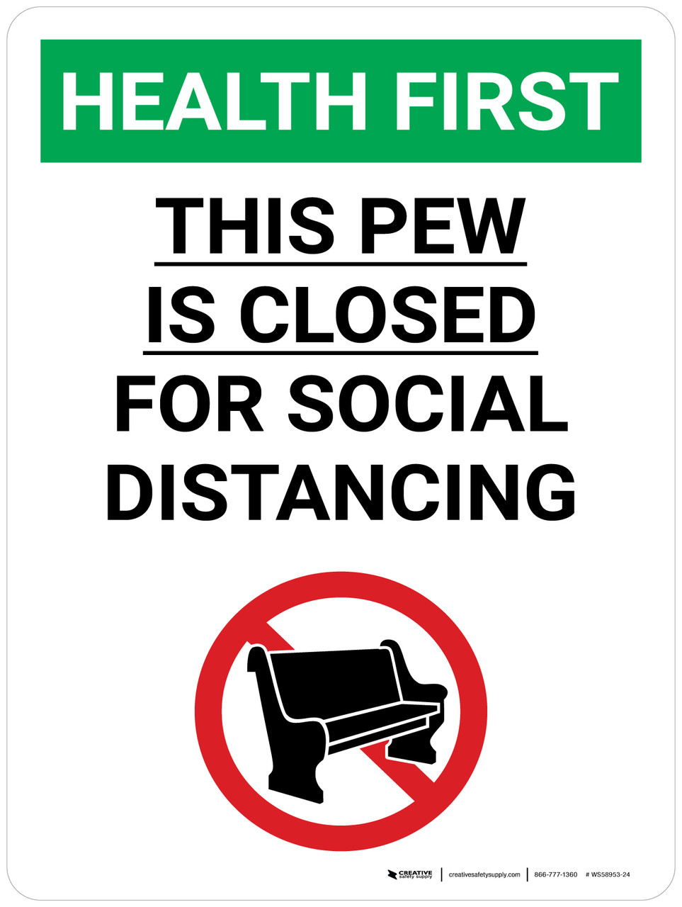 Health First This Pew Is Closed For Social Distancing with Icon ...