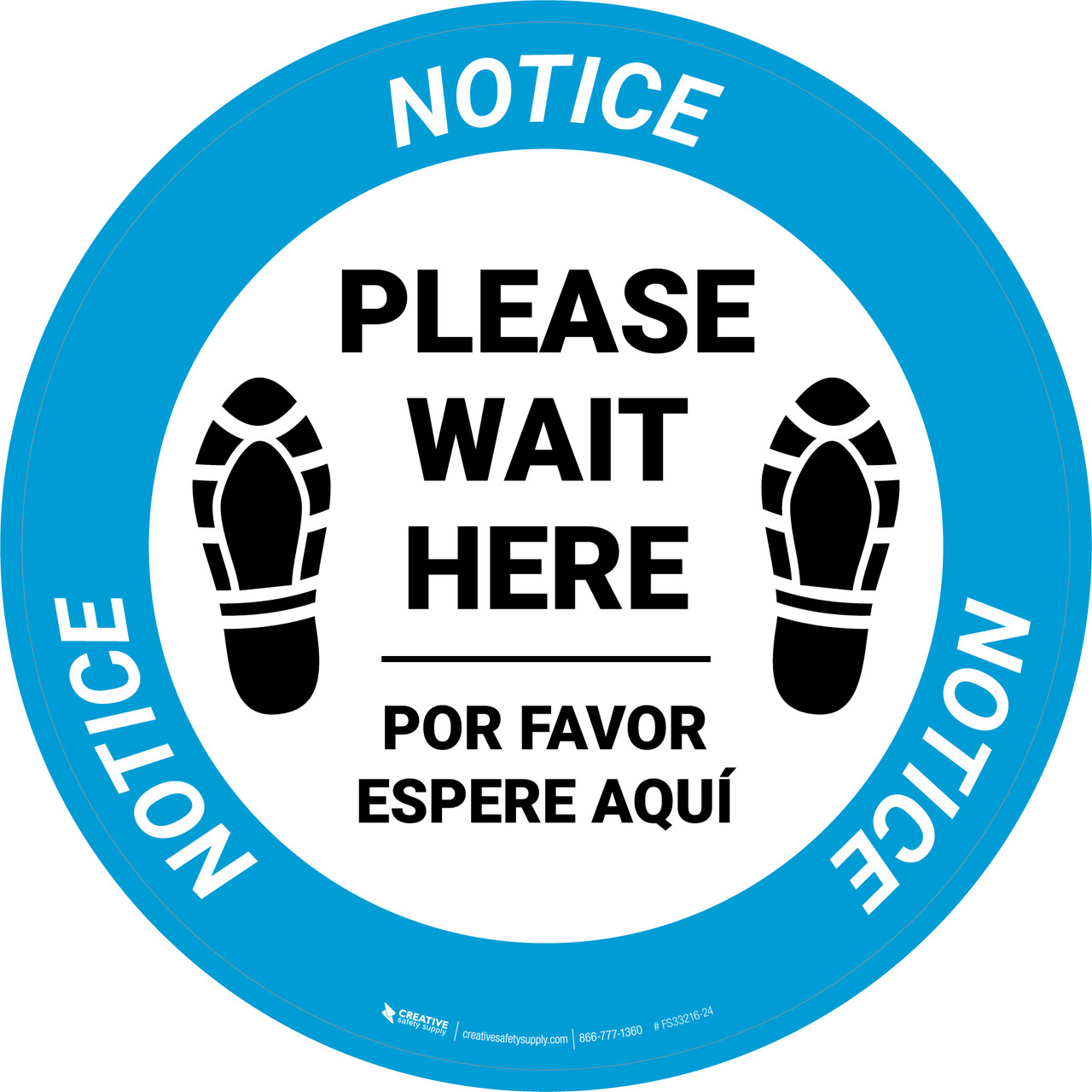 Notice Please Wait Here Bilingual Spanish with Shoe Prints Circular ...