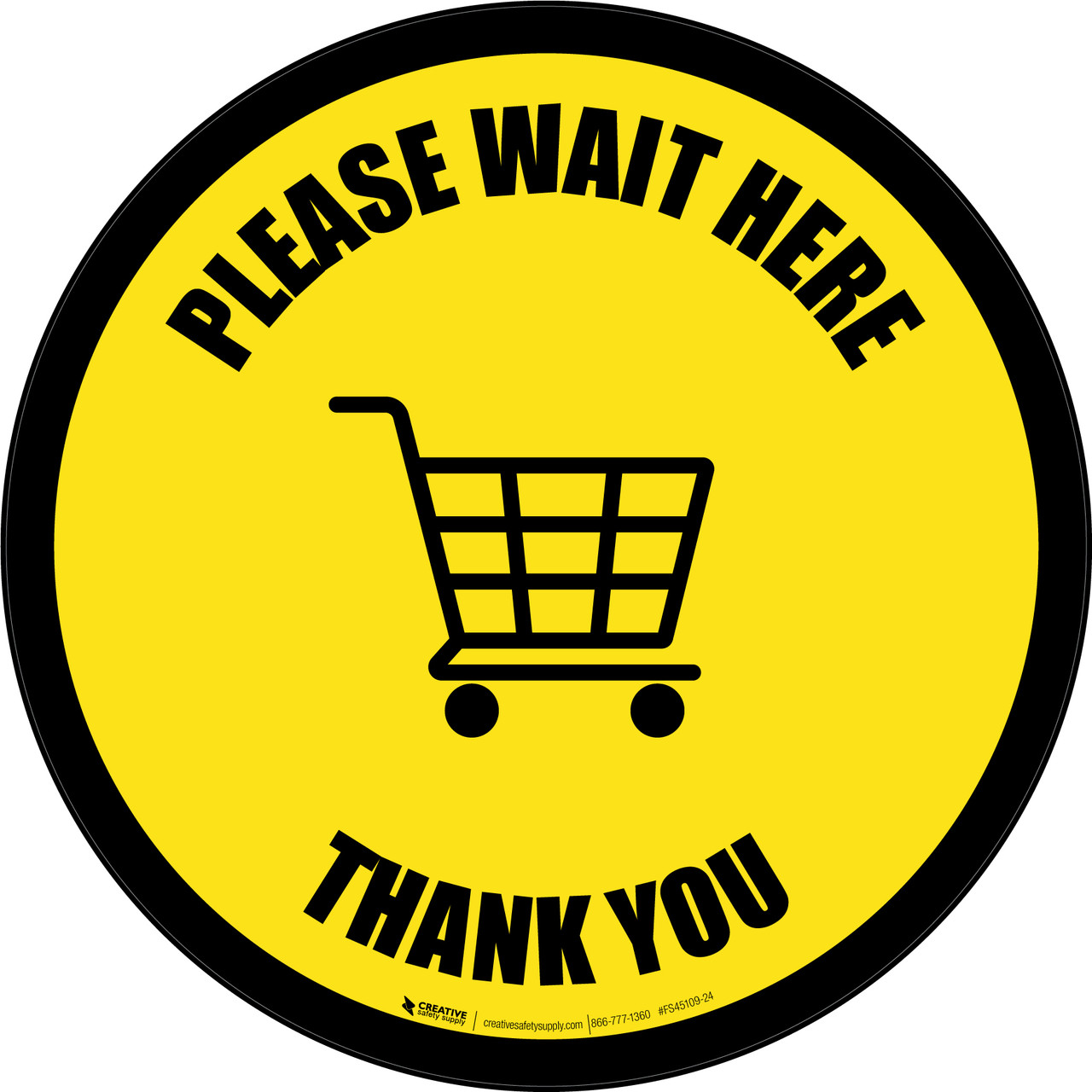 Please Wait Here Thank You with Shopping Cart Black Border Circular ...
