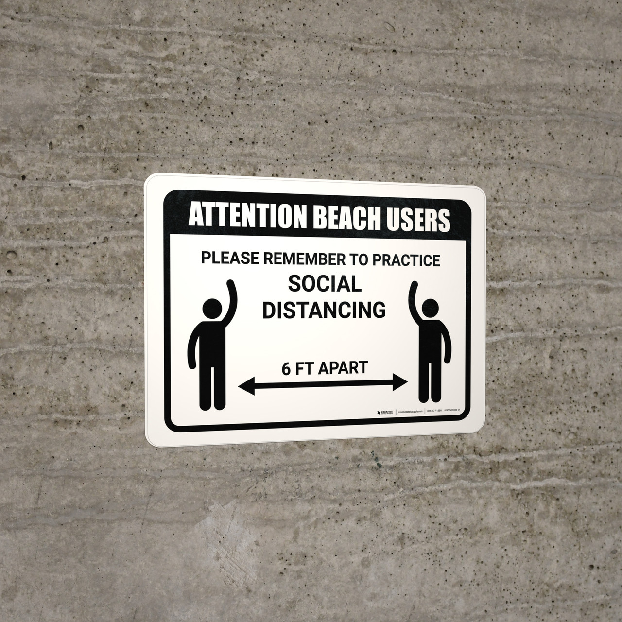Attention Beach Users Social Distancing Landscape - Wall Sign