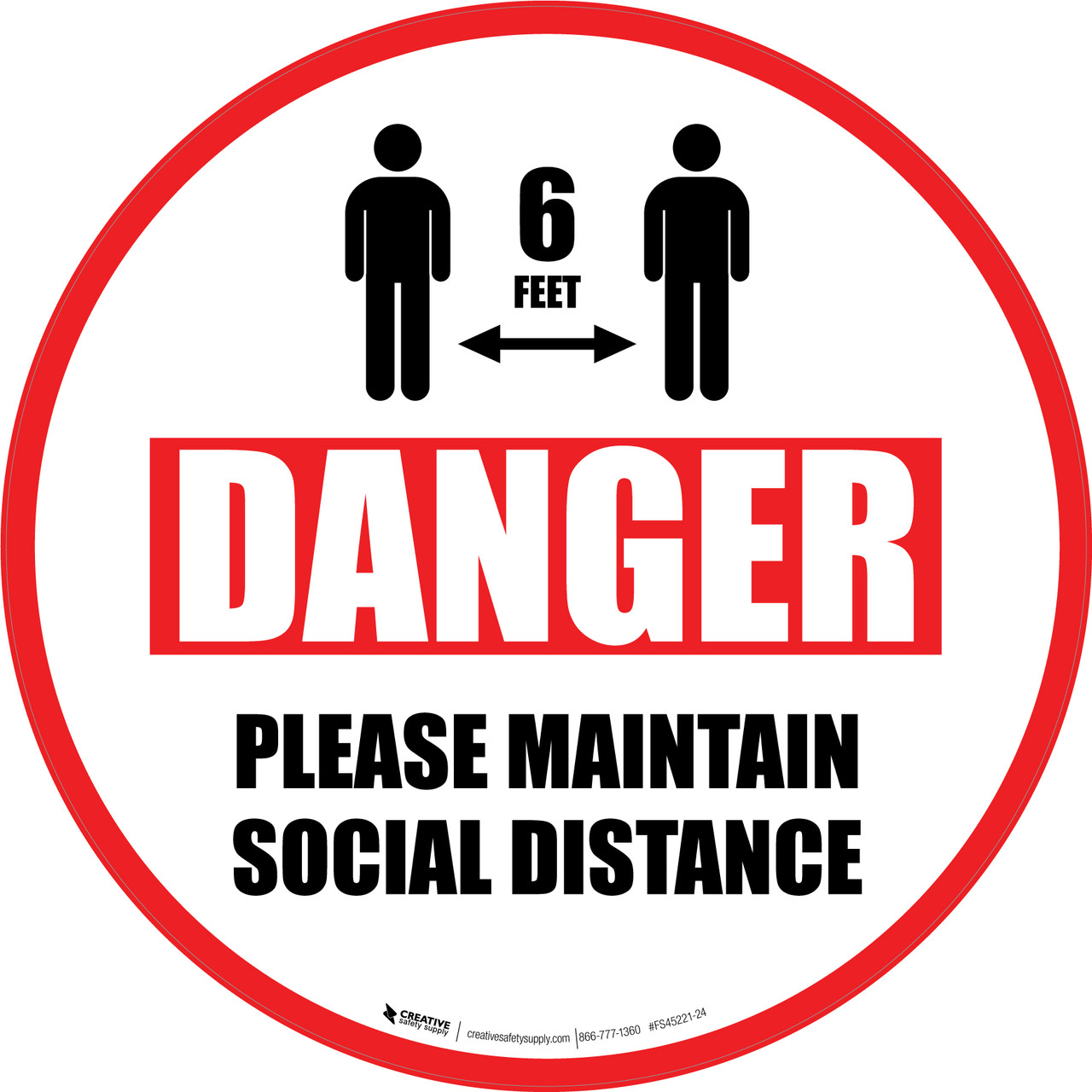 Please Maintain Social Distancing Danger with Icon Circular - Floor Sign