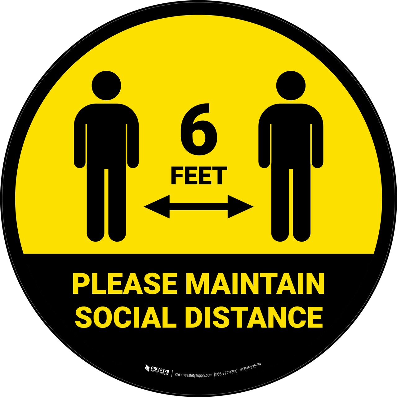 Please Maintain Social Distancing with Icon Yellow/Black Circular ...