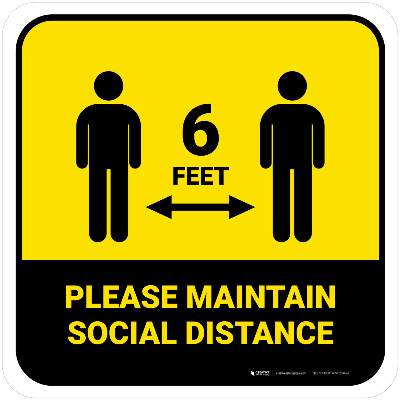 Please Maintain Social Distancing with Icon Yellow Square - Floor Sign