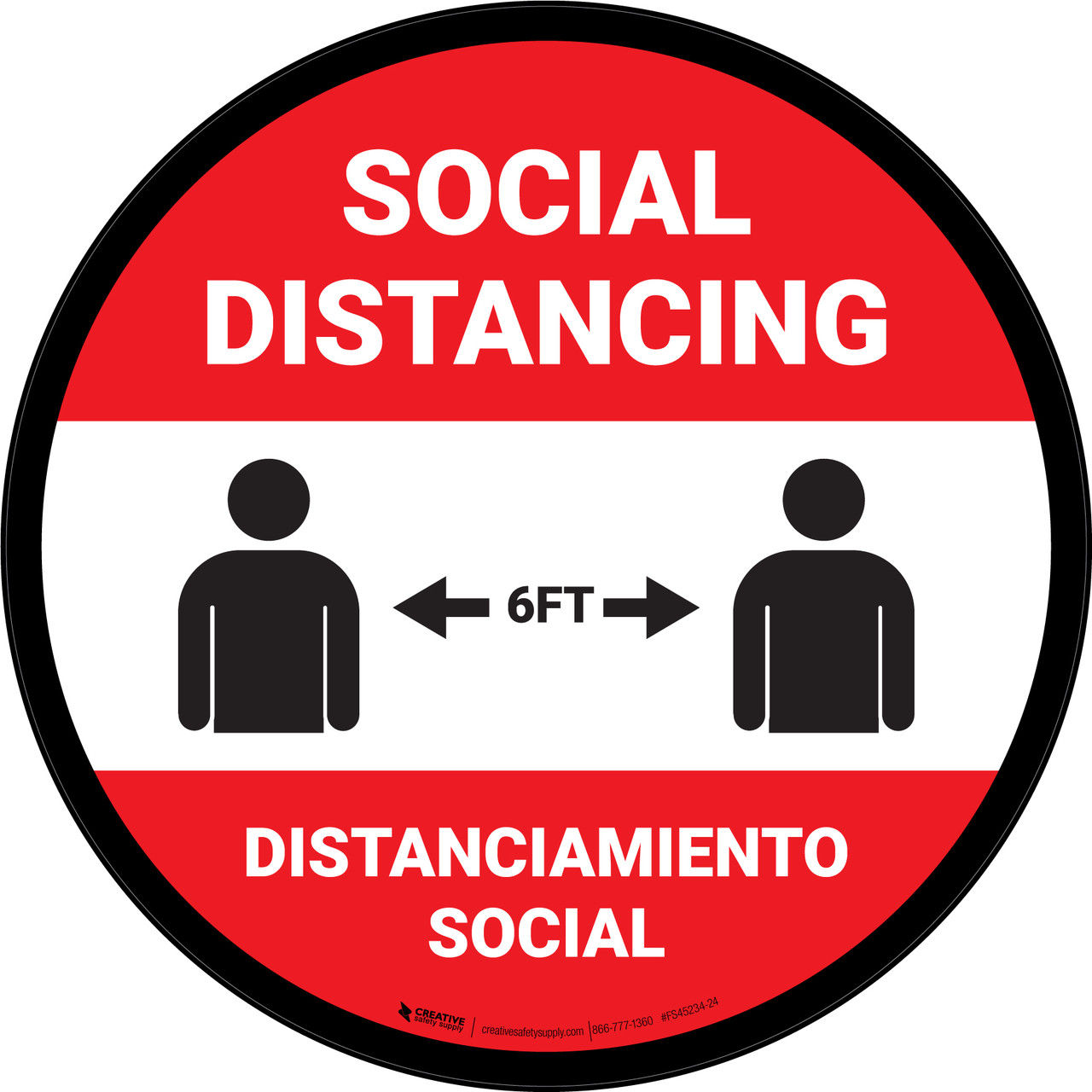Social Distancing Bilingual Spanish with Icon Red Circular - Floor Sign