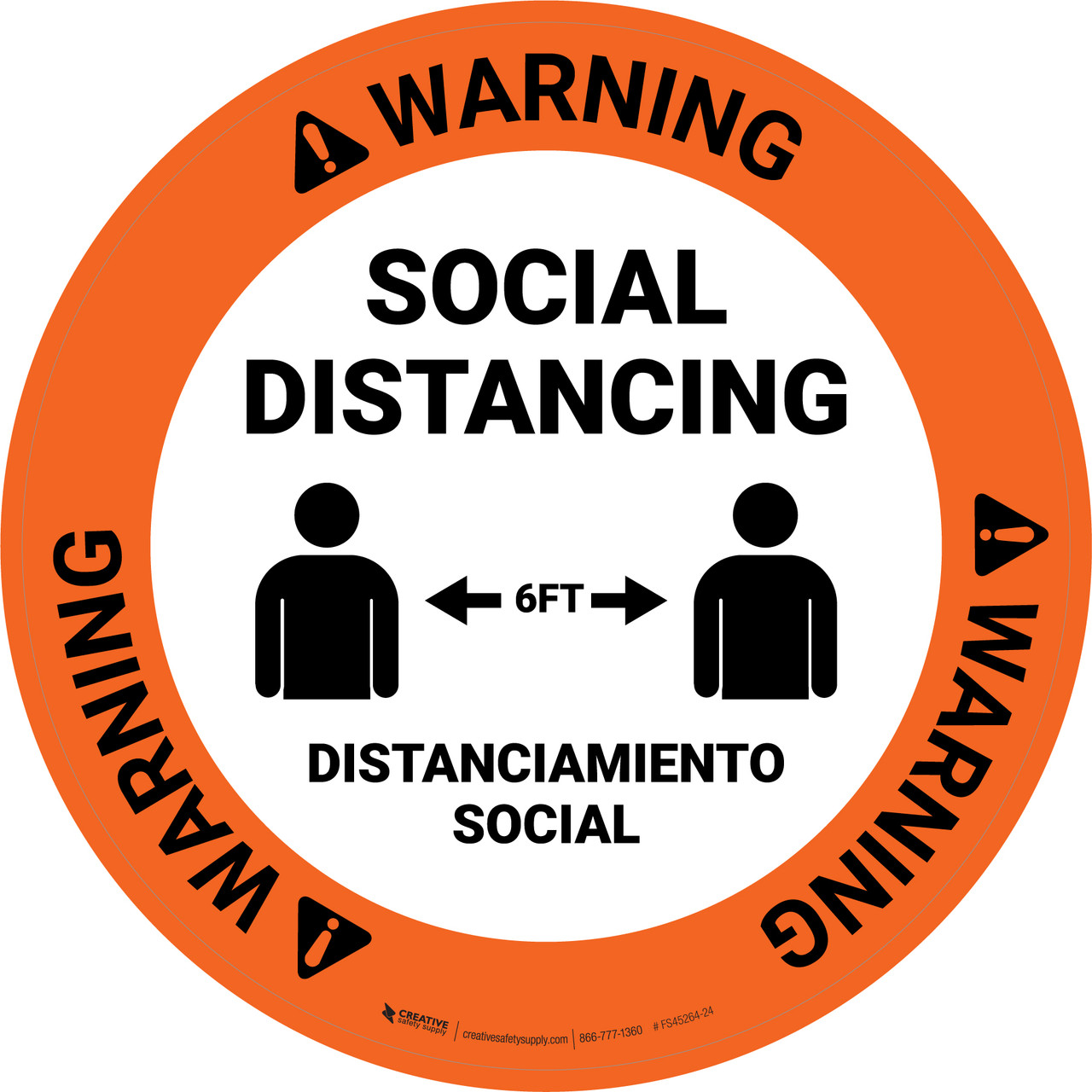 Warning: Social Distancing Bilingual Spanish with Icon Circular - Floor ...