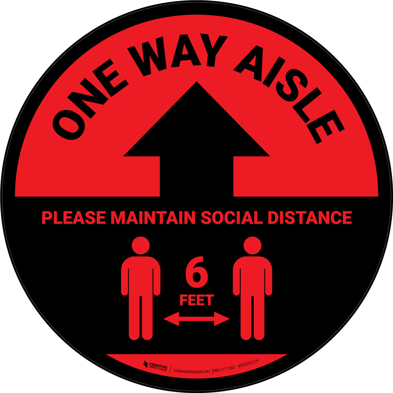 One Way Aisle Please Maintain Social Distance With Icon Red Circular