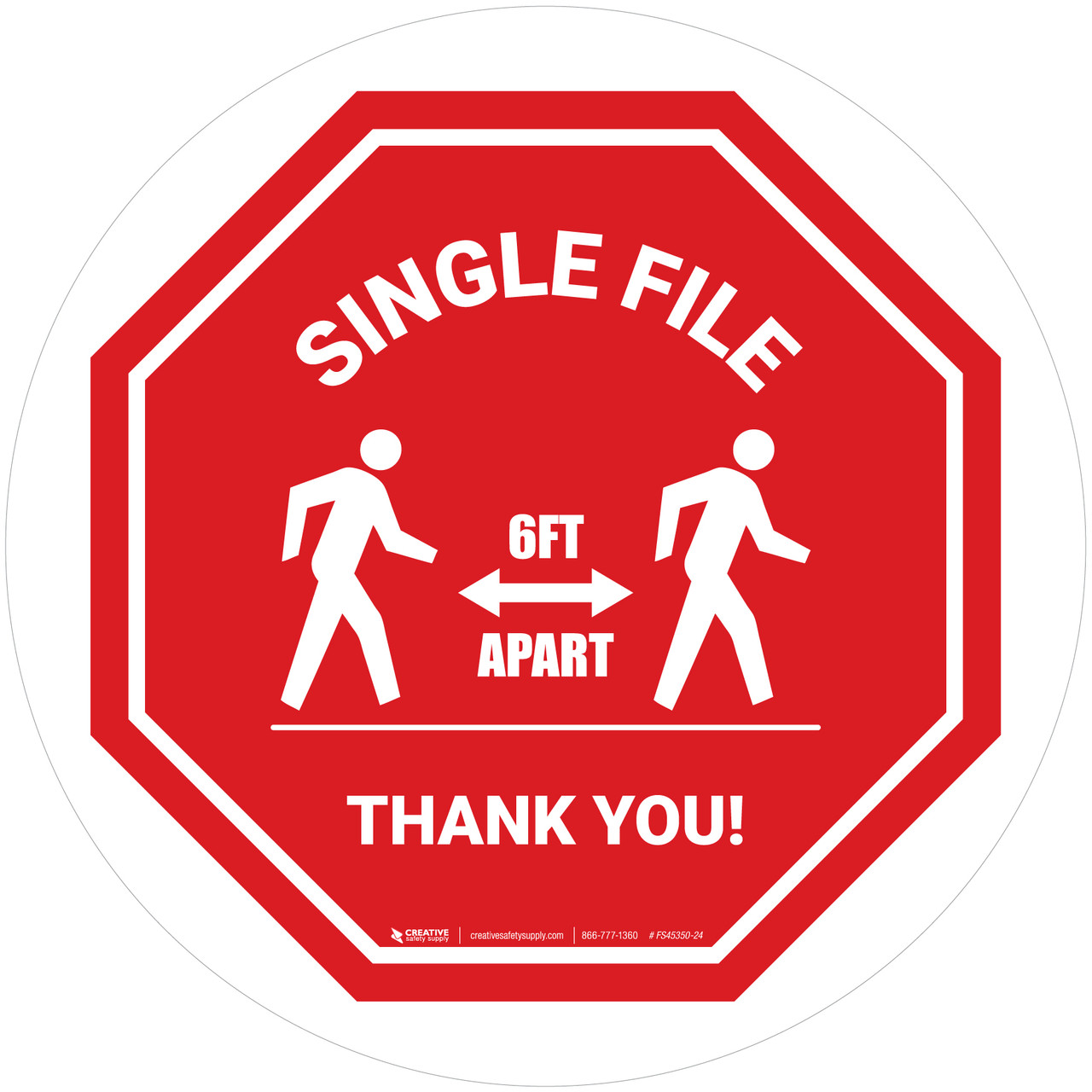 Single File 6 Ft Apart with Icon Stop Circular - Floor Sign