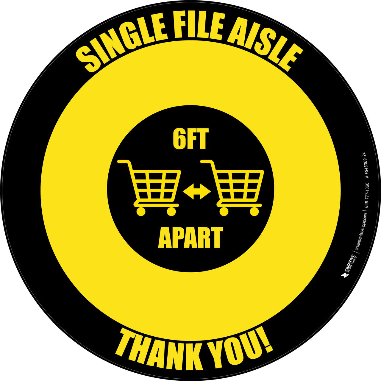 Single File Aisle with Shopping Carts Yellow/Black Circular - Floor Sign