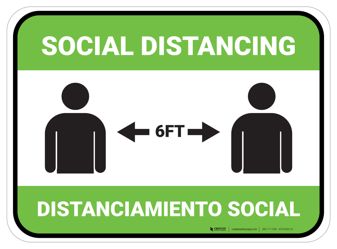 Social Distancing Bilingual with Icon Green Rectangle - Floor Sign