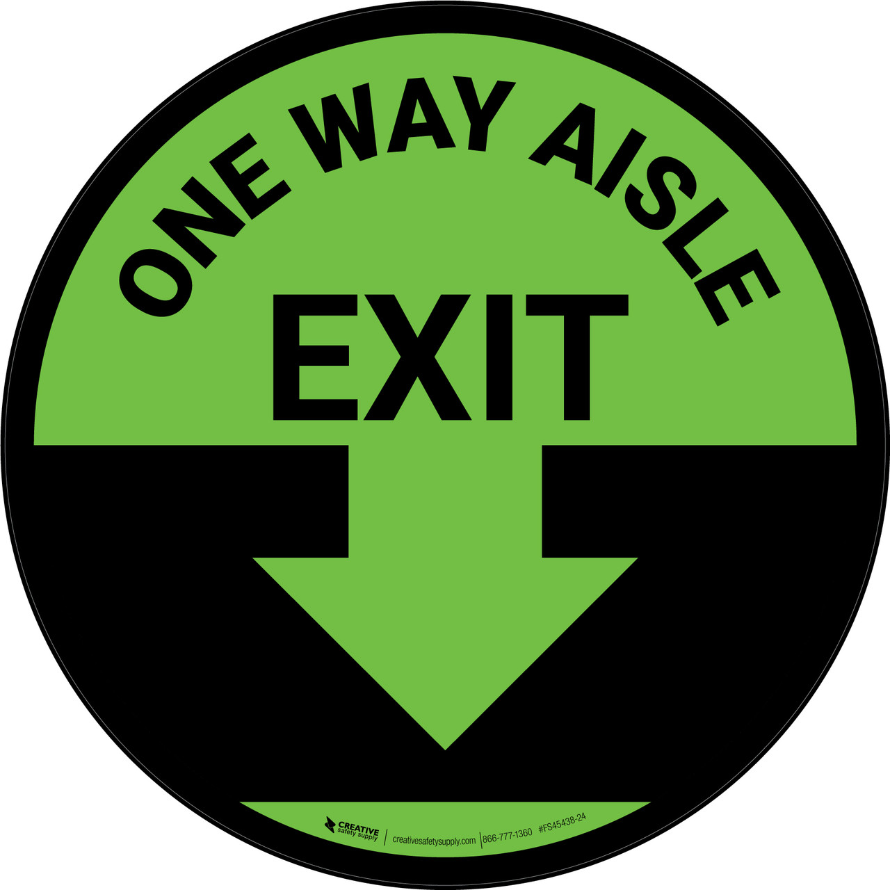 One Way Aisle Exit with Arrow Green Circular - Floor Sign
