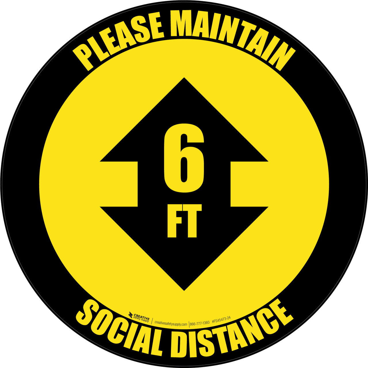 Please Maintain Social Distance with Arrow Black Border Circular ...