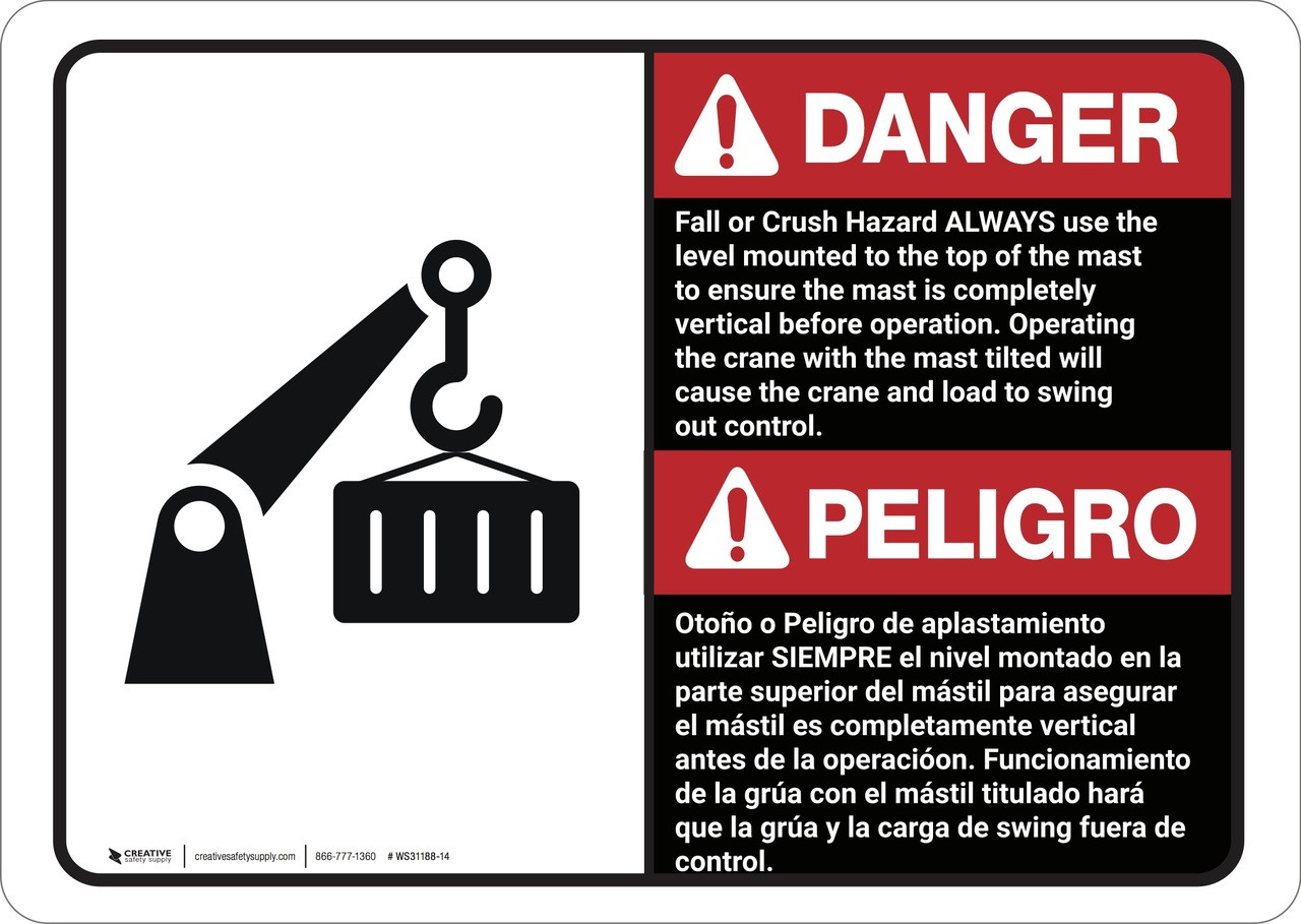 Danger: Bilingual Spanish Fall Or Crush Hazard - Wall Sign