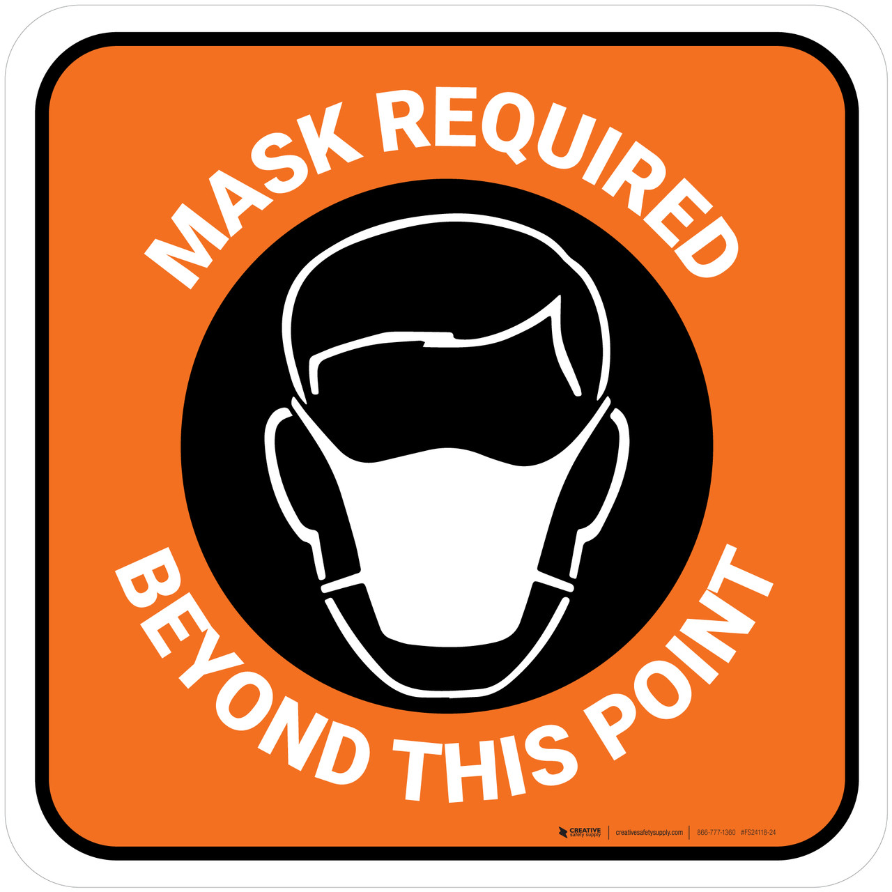 Mask Required Beyond This Point with Icon Orange Square - Floor Sign
