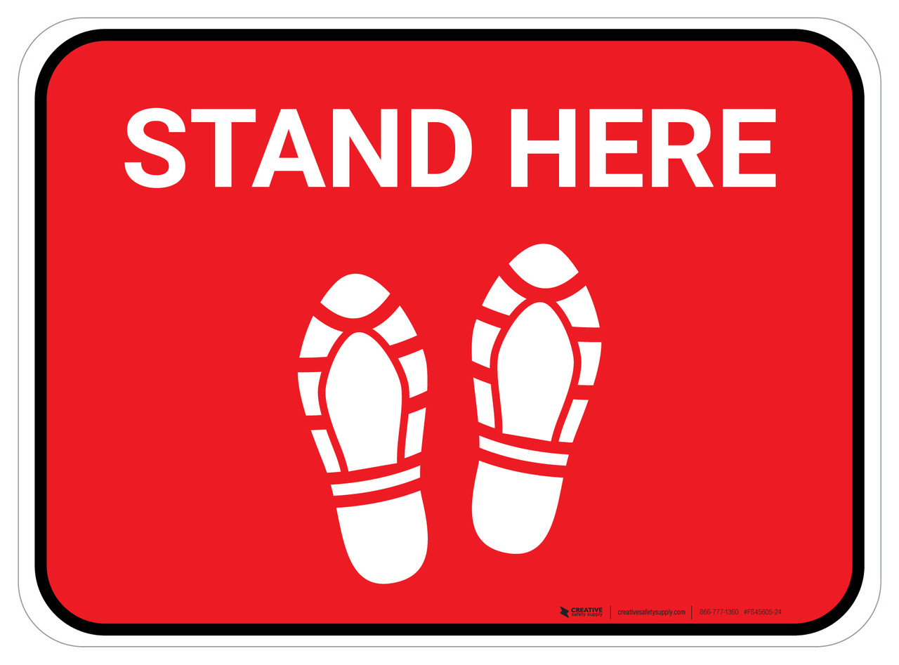 Stand Here with Shoe Prints Red Rectangle - Floor Sign | Creative ...