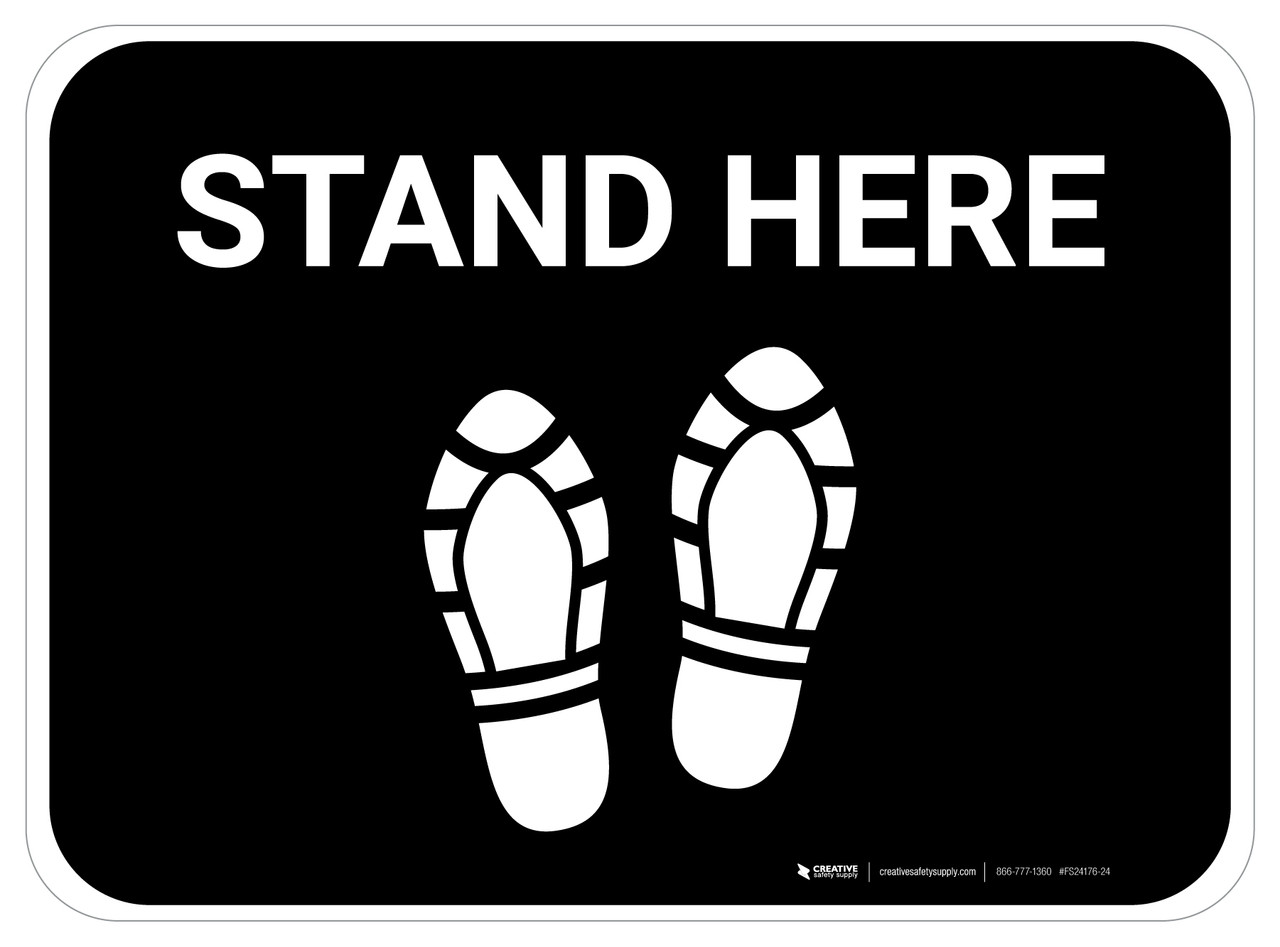 Stand Here with Shoe Prints Black Rectangle - Floor Sign | Creative ...