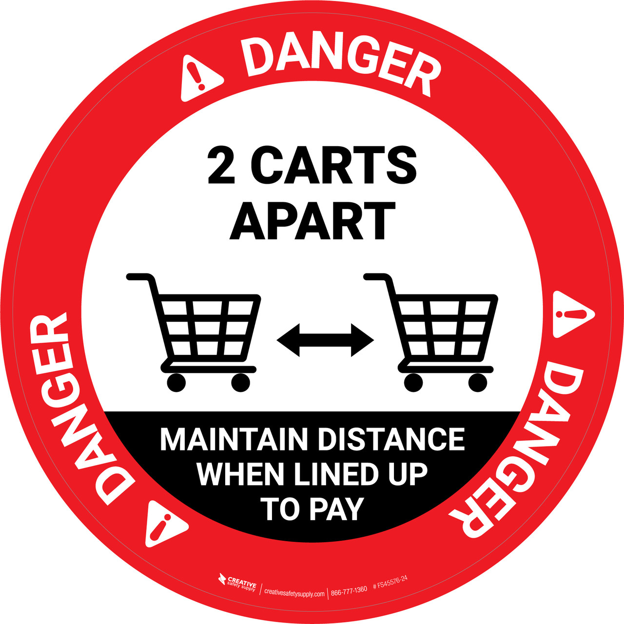 Danger 2 Carts Apart When Lined Up To Pay with Icon Circular - Floor Sign