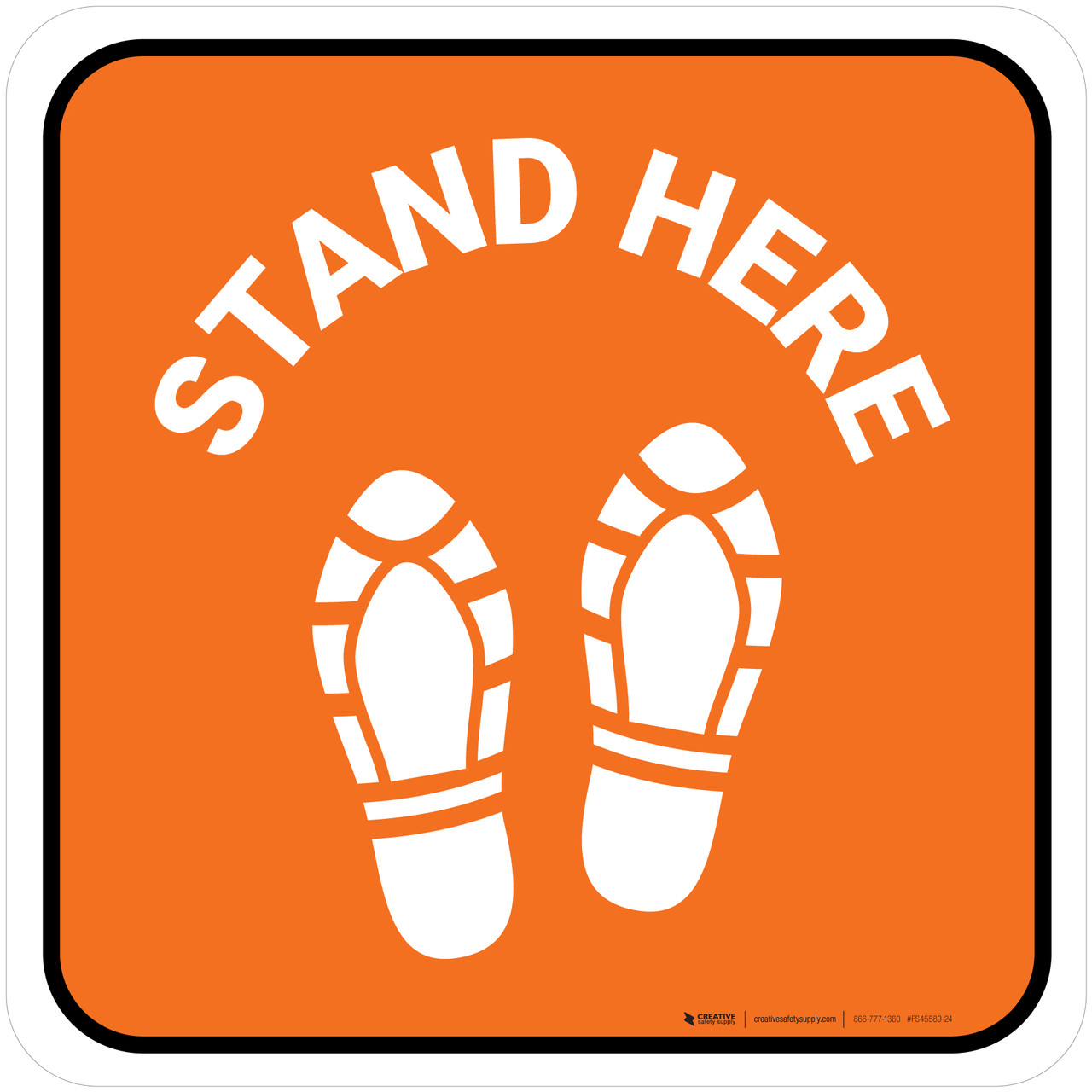 Stand Here with Shoe Prints Orange Square - Floor Sign | Creative ...