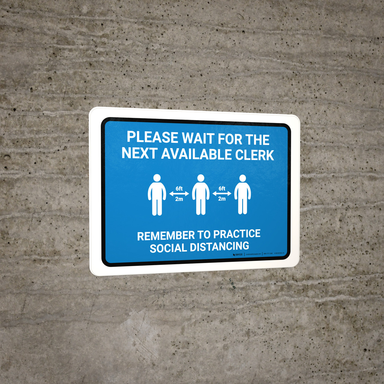 Please Wait For Next Available Clerk with Icon Blue Landscape - Wall Sign