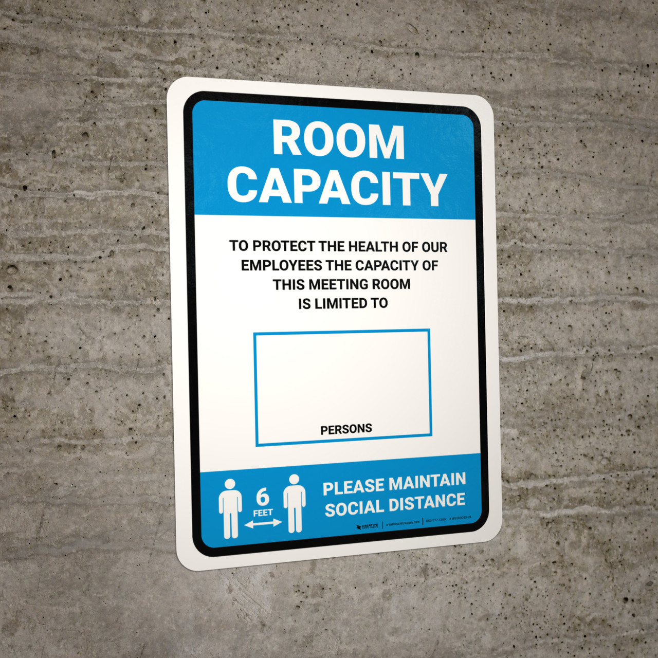 Room Capacity: Maintain Social Distance with Icon Blue Portrait - Wall Sign