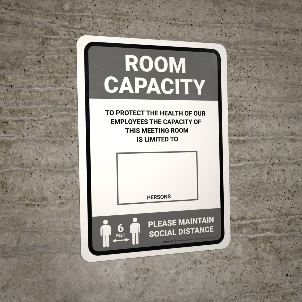 Room Capacity: Maintain Social Distance with Icon Gray Portrait - Wall Sign