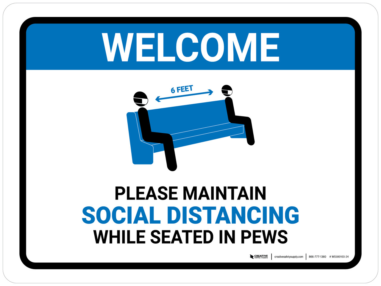 Welcome Please Maintain Social Distancing In Pews With Icon Landscape