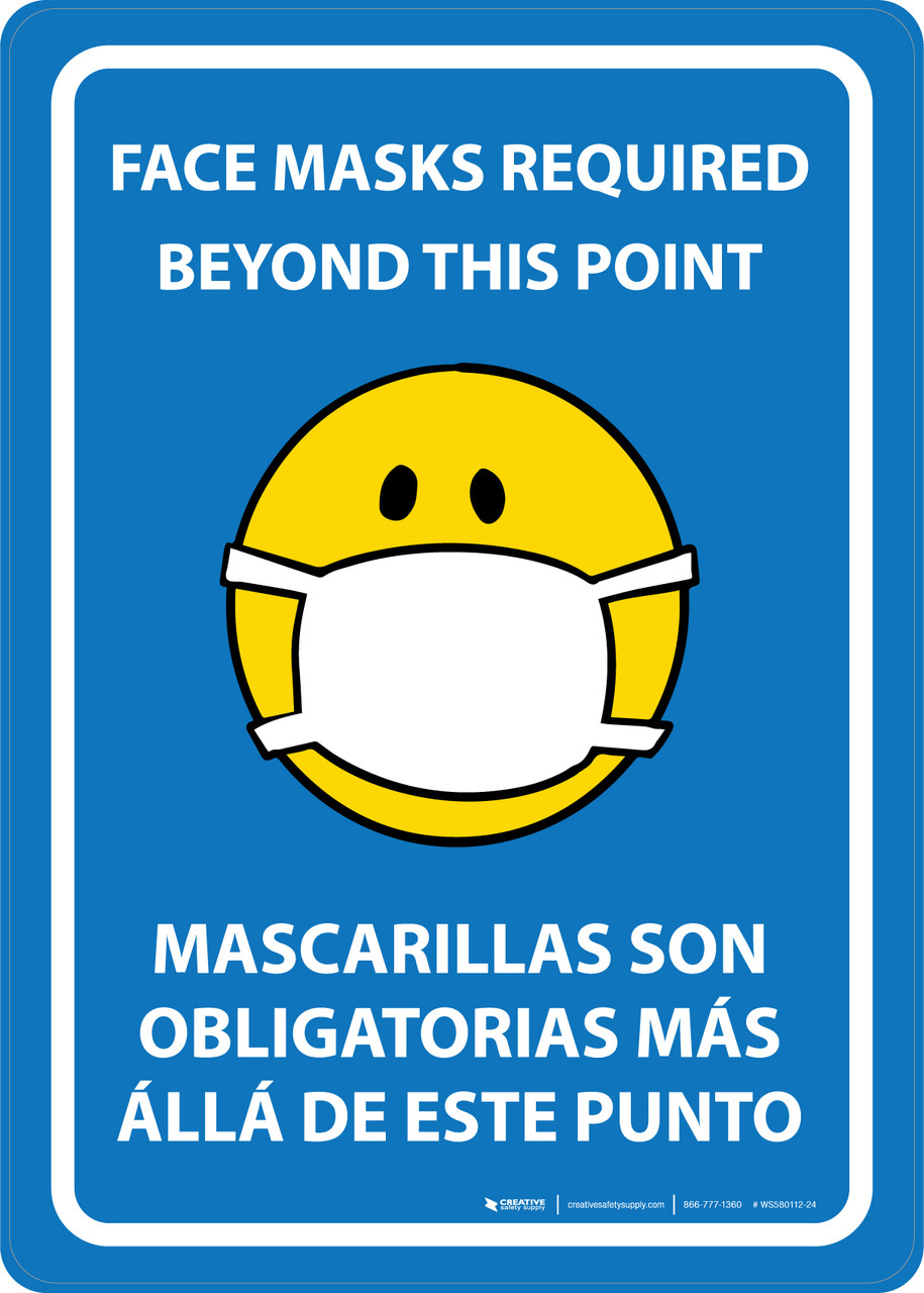 Face Masks Required Beyond This Point Bilingual Spanish Emoji Blue ...