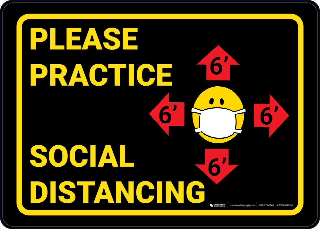 Please Practice Social Distancing Facemask Emojis Black - Wall Sign ...
