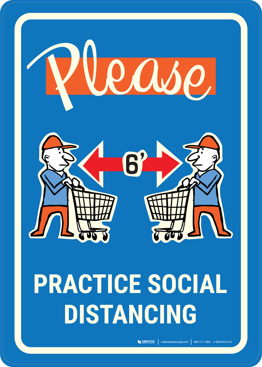Please Practice Social Distancing with Emoji Shoper Blue - Wall Sign