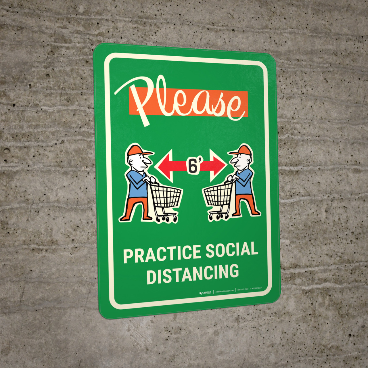 Please Practice Social Distancing with Emoji Shoper Green - Wall Sign
