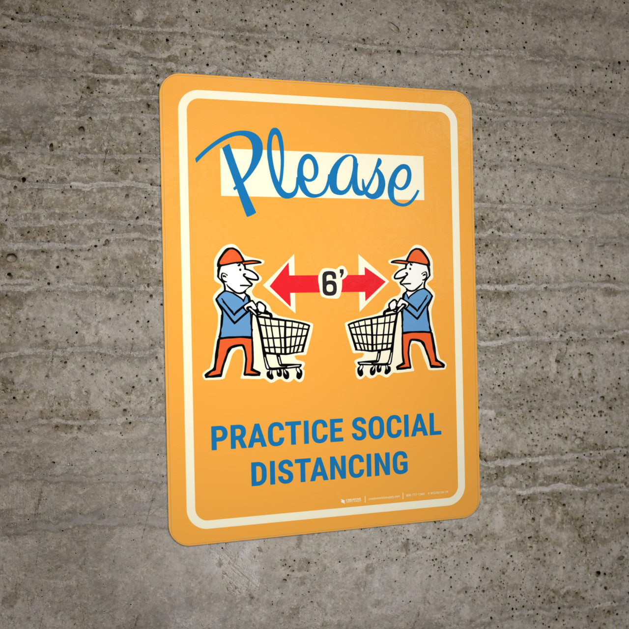 Please Practice Social Distancing with Emoji Shoper Yellow - Wall Sign