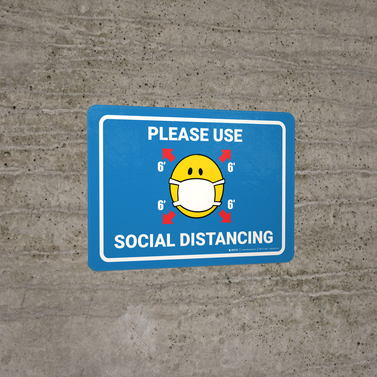 Please Use Social Distancing Emoji Blue - Wall Sign | Creative Safety ...