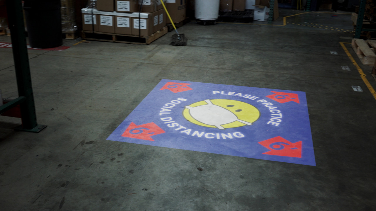 Please Practice Social Distancing with Facemask Emoji Blue - SignCast ...