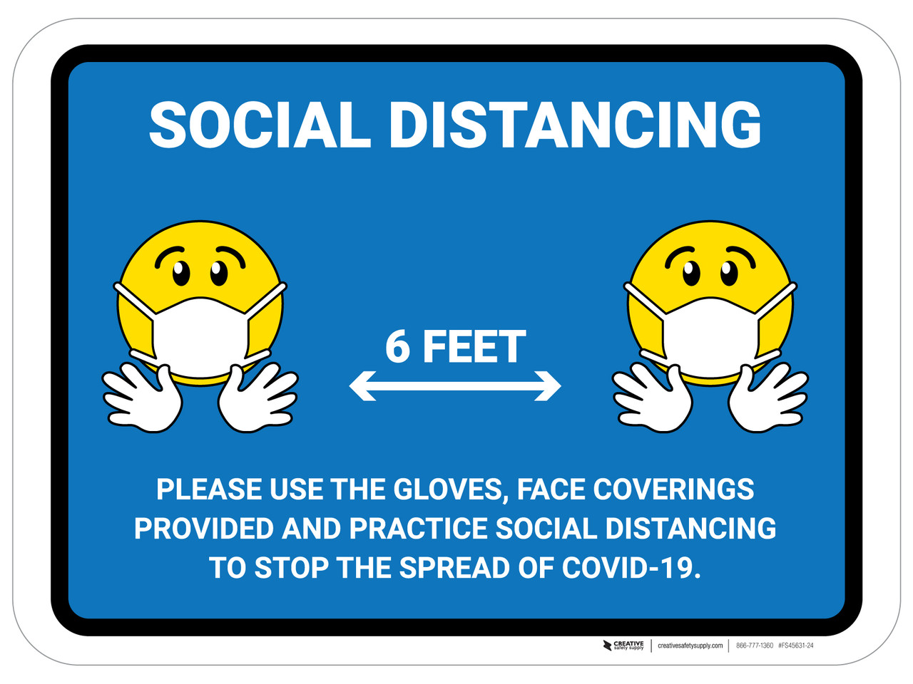 Social Distancing Please Use Face Coverings Gloves with Emojis Blue ...