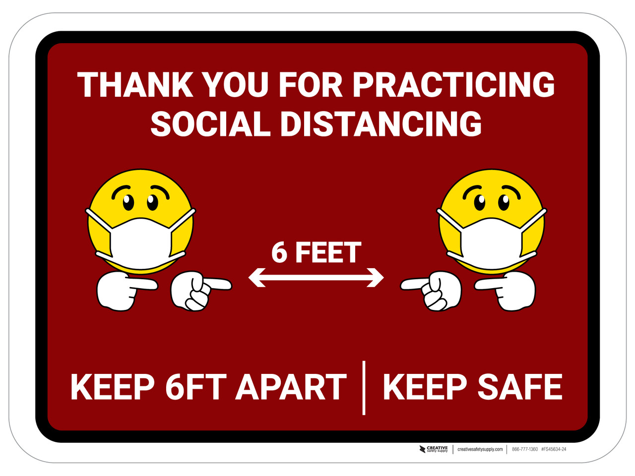 Thank You For Practicing Social Distancing with Emojis Red - Floor Sign