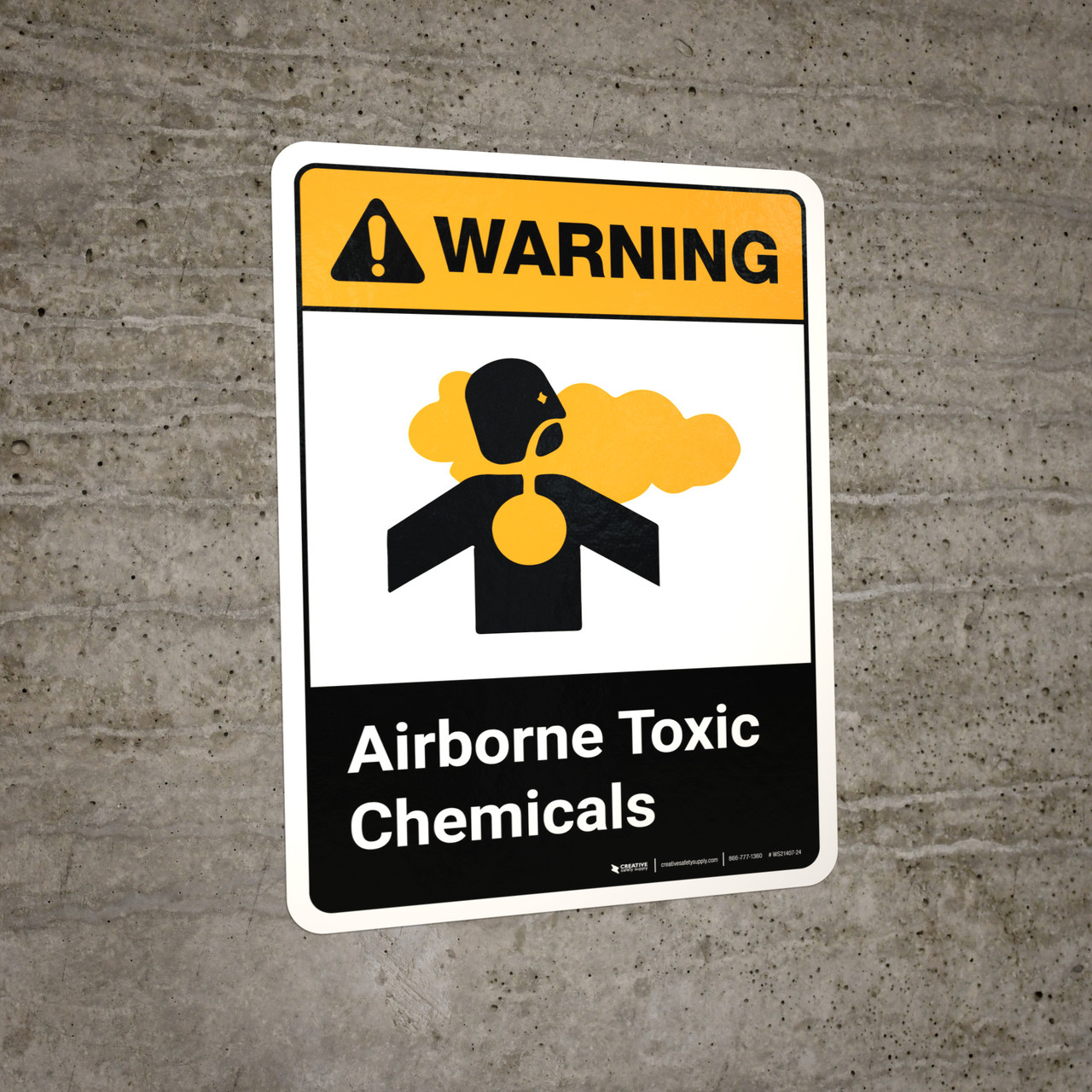 Warning: Airborne Toxic Chemicals with Icon ANSI Portrait - Wall Sign ...