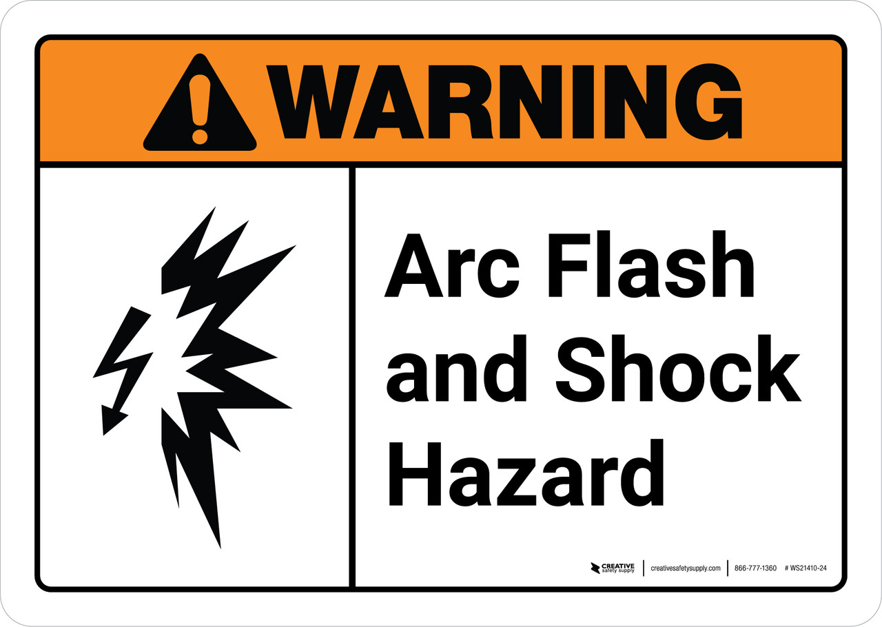 Warning: Arc Flash and Shock Hazard with Icon ANSI Landscape - Wall Sign