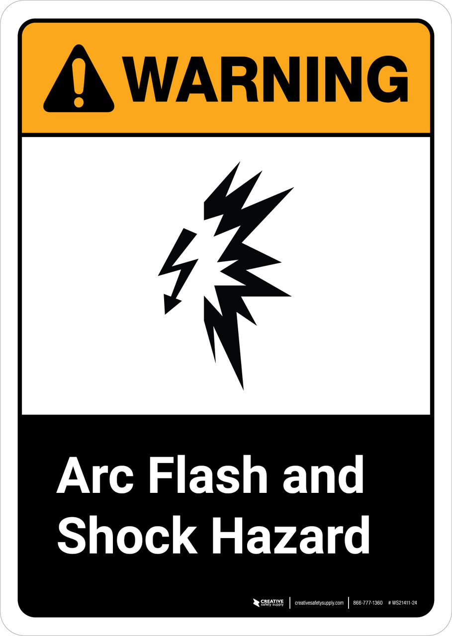 Warning: Arc Flash and Shock Hazard with Icon ANSI Portrait - Wall Sign