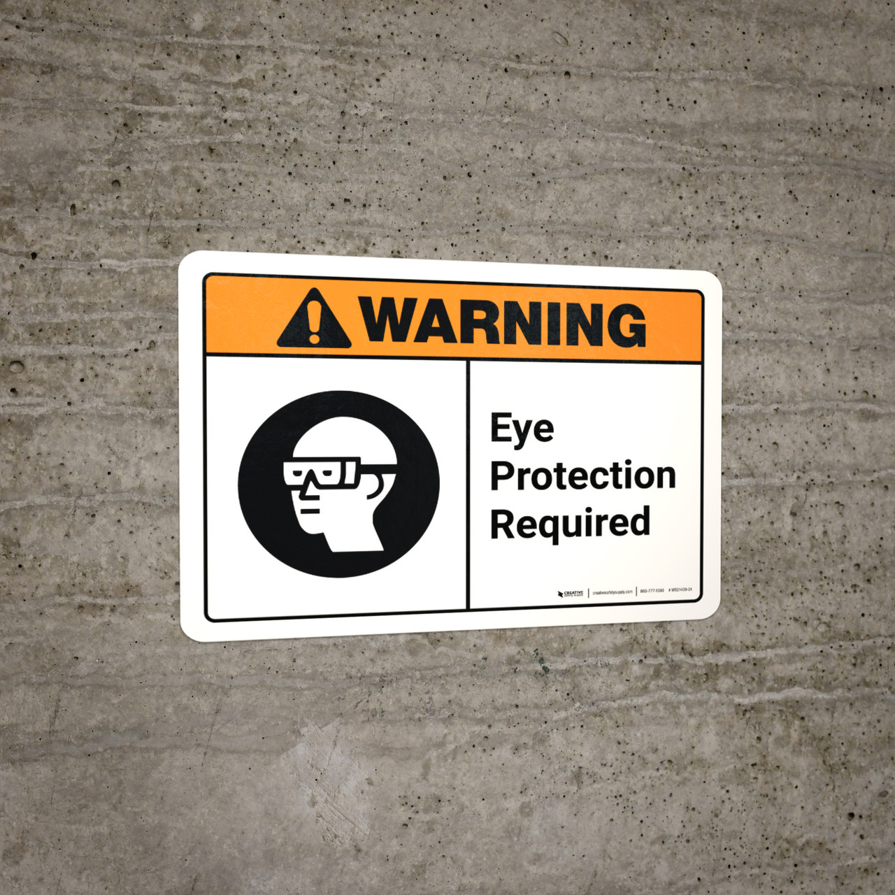 Warning: Eye Protection Required with Icon ANSI Landscape - Wall Sign