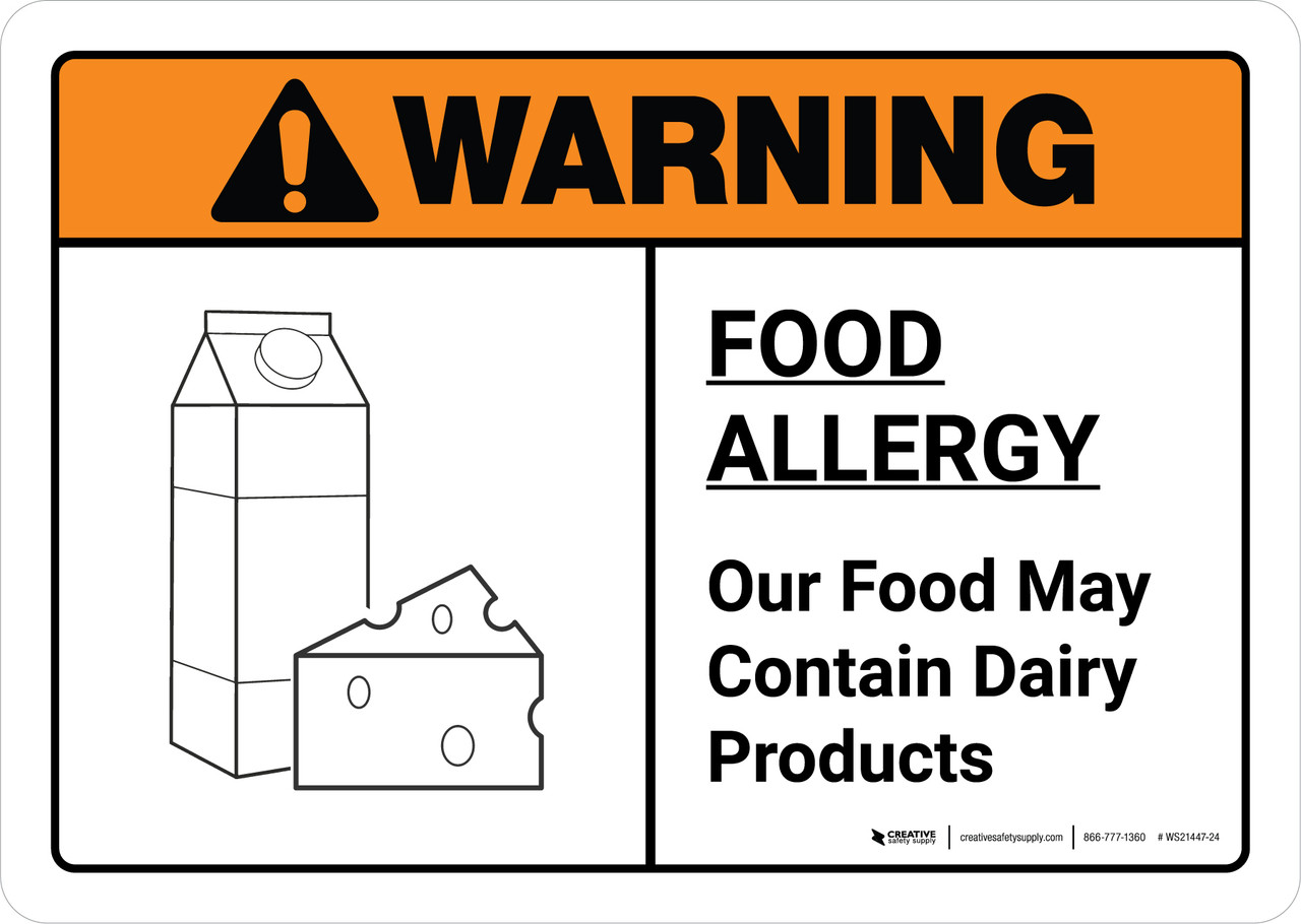 Warning: Food Allergy Food May Contain Dairy with Icon ANSI Landscape ...