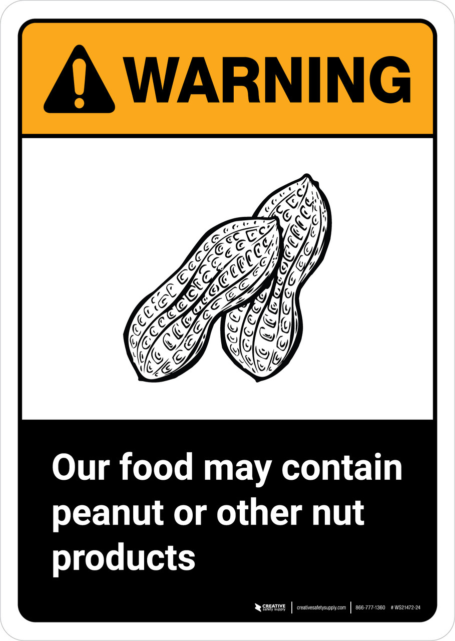 Warning: Food May Contain Peanut Or Nut Products with Icon ANSI ...