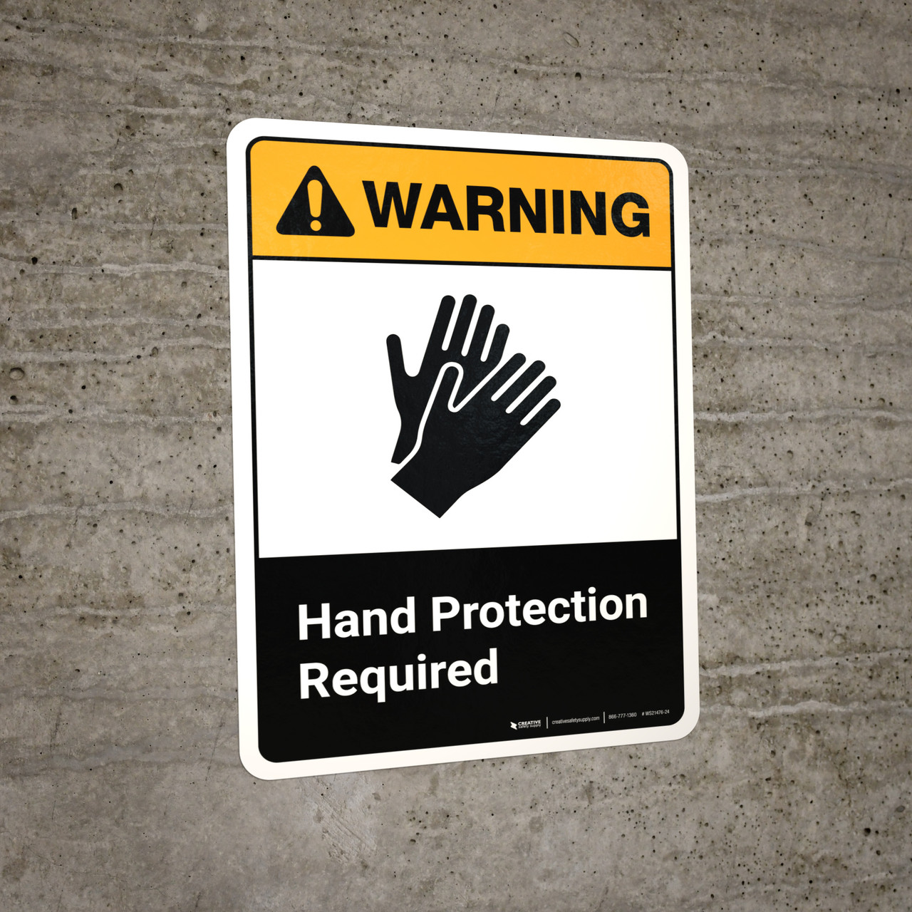 Warning: Hand Protection Required with Icon ANSI Portrait - Wall Sign